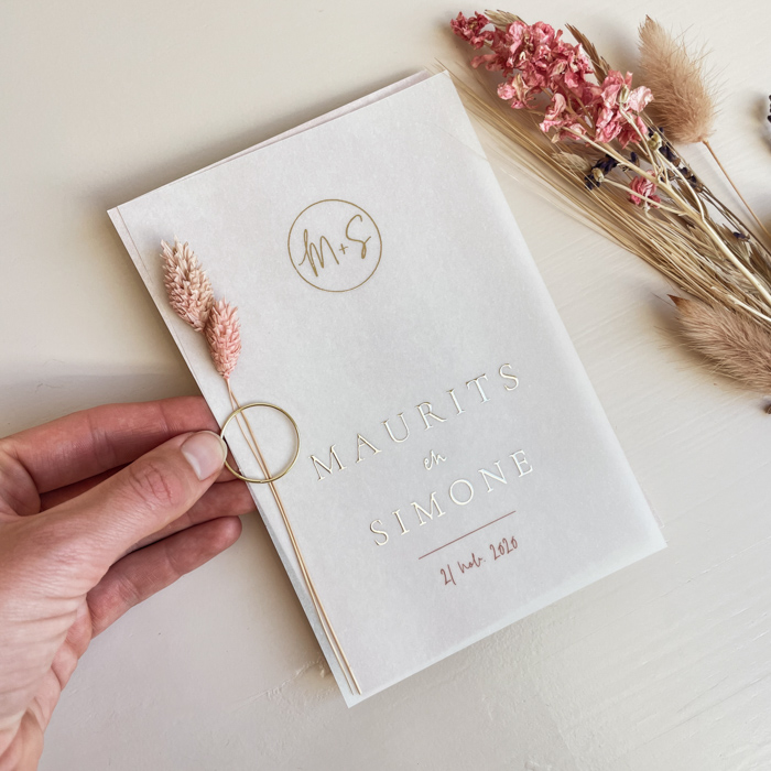 Voorkaart kalkpapier Maurits en Simone goudfolie